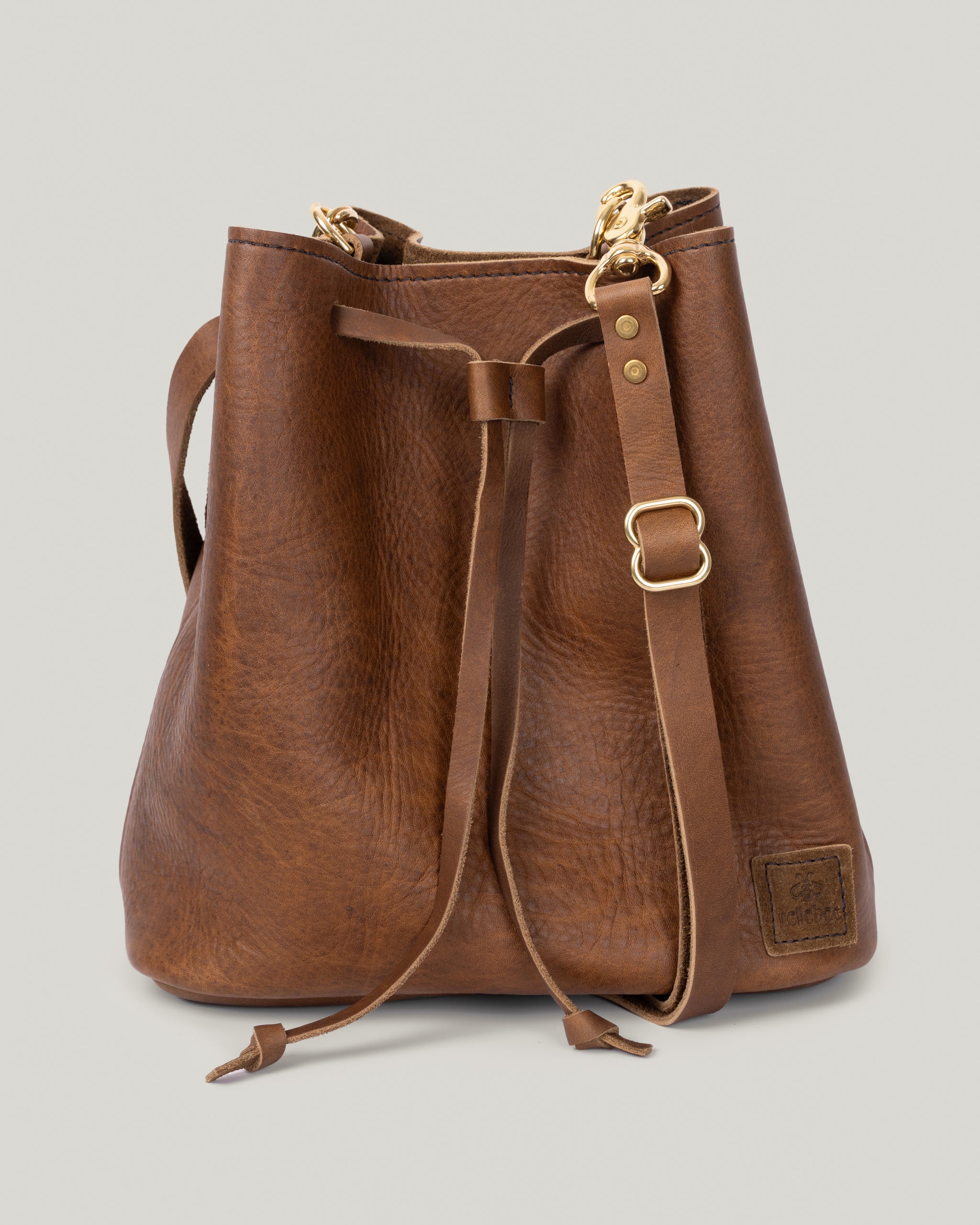 The Bucket Bag - Brown Leather Drawstring Crossbody Bag | Rellebee
